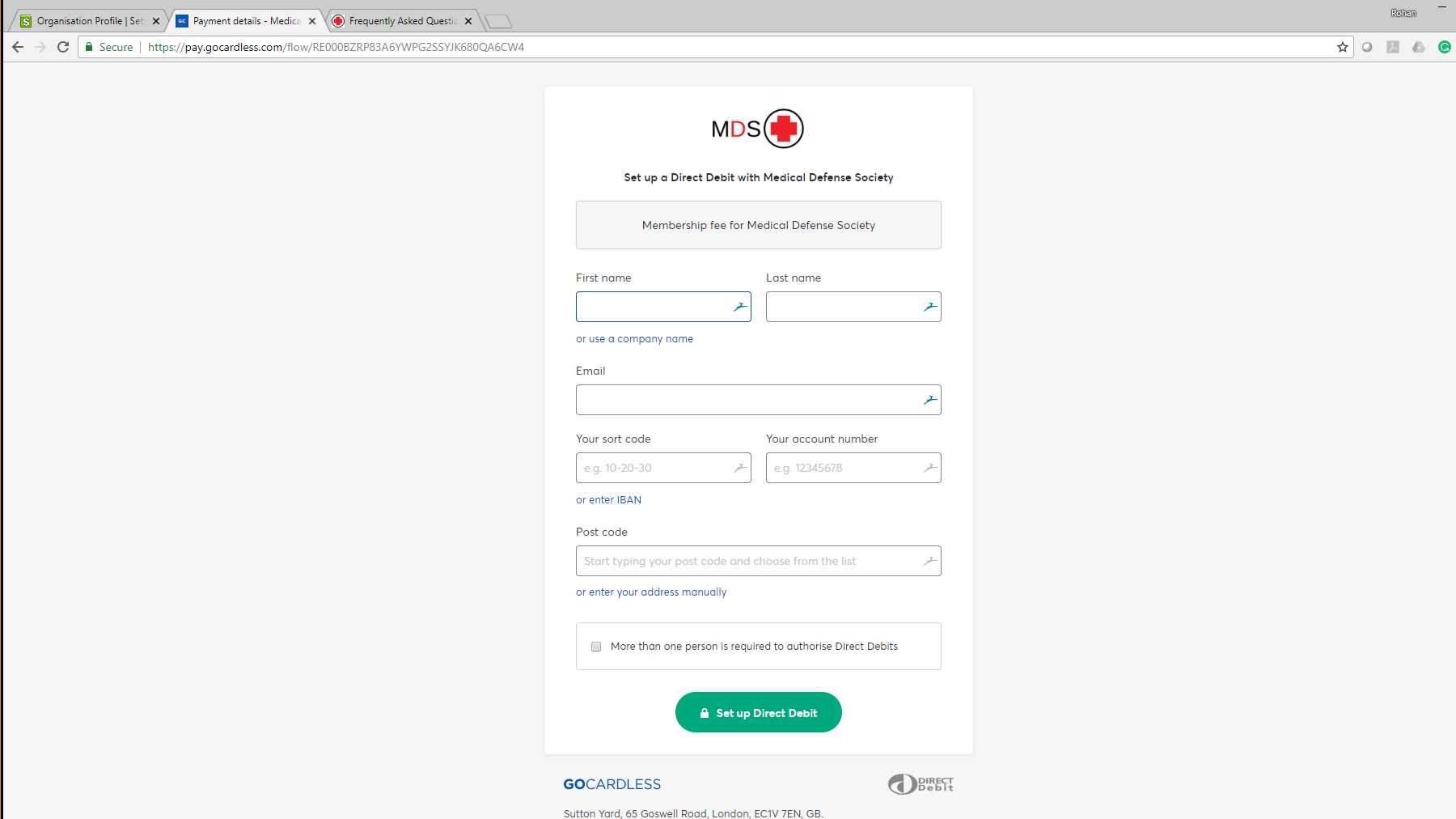 Direct Debit Setup - Dental Defence Society